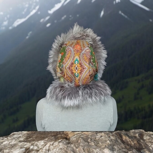Accessories | Russian Made Hood Paisley Fabric Silver Fox Fur Matching ...